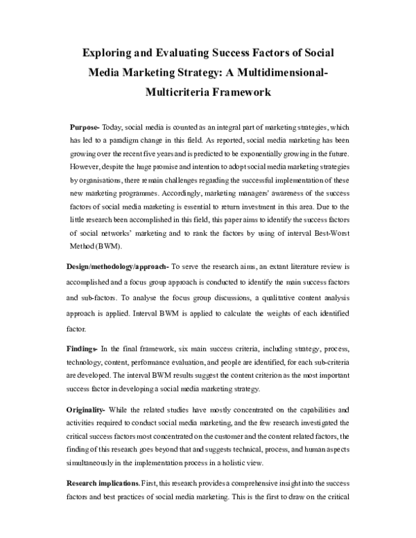 (PDF) Exploring and evaluating success factors of social media marketing strategy: a multi ...