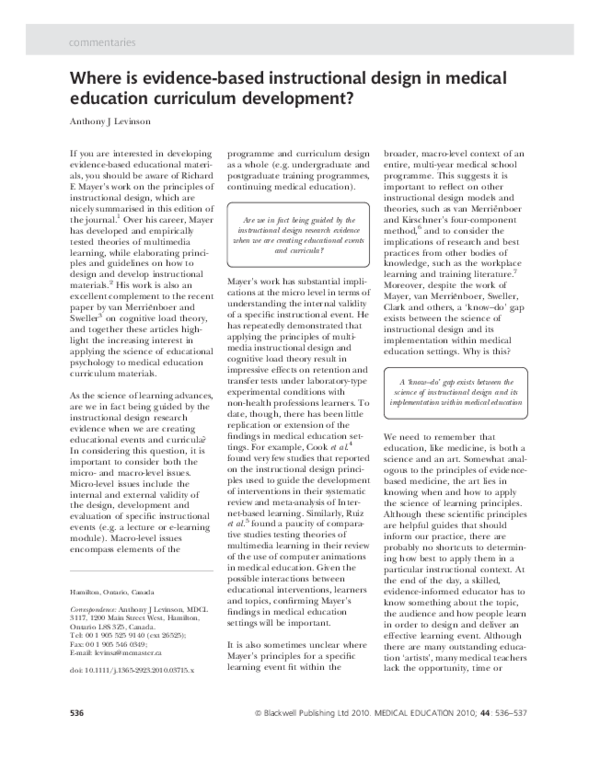 (PDF) Where is evidence-based instructional design in medical education ...