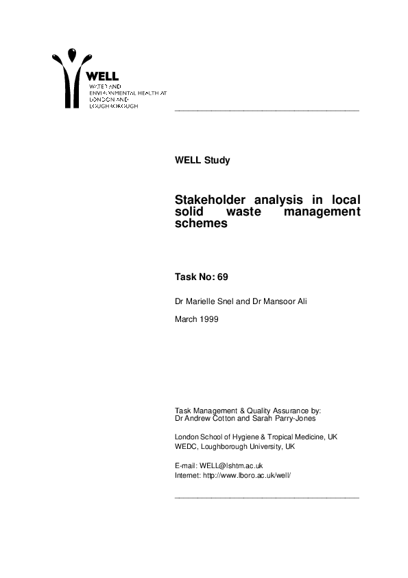 (PDF) Stakeholder analysis in local solid waste management schemes