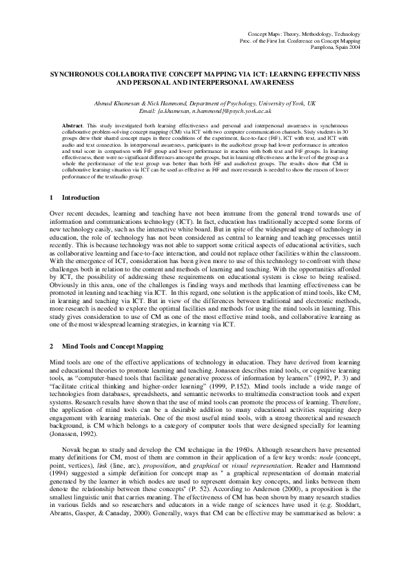 Pdf Synchronous Collaborative Concept Mapping Via Ict Learning