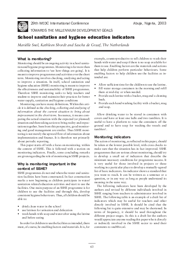 (PDF) School sanitation and hygiene education indicators