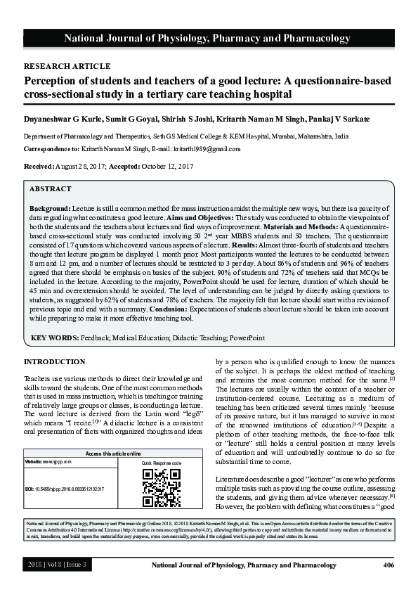 (PDF) Perception of students and teachers of a good lecture: A ...