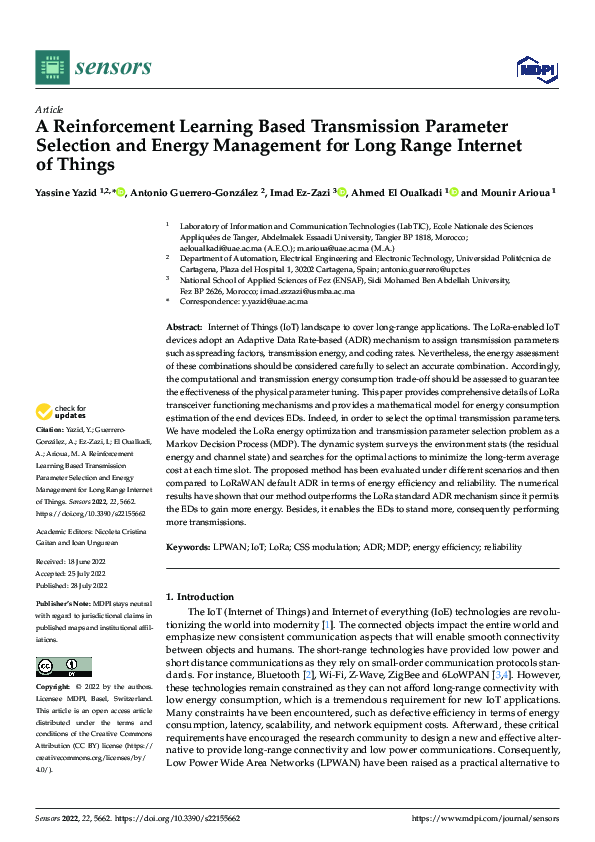 Pdf A Reinforcement Learning Based Transmission Parameter Selection