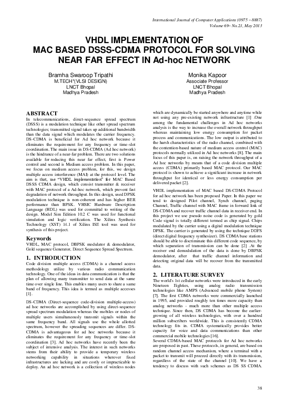 (PDF) VHDL Implementation of MAC based DSSS-CDMA Protocol for Solving ...