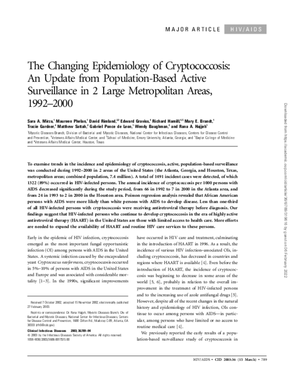 (PDF) The Changing Epidemiology of Cryptococcosis: An Update from ...