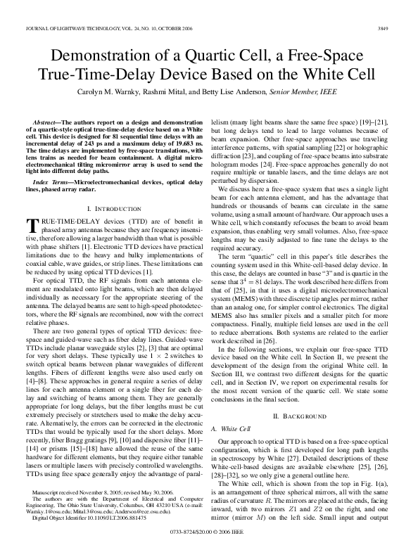 (PDF) Demonstration of a quartic cell, a free-space true-time-delay ...