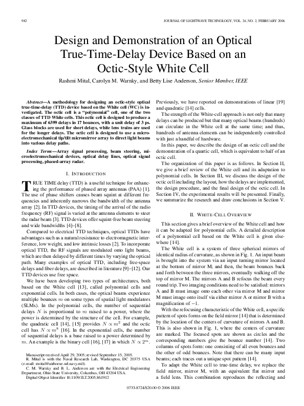 (PDF) Design and demonstration of an optical true-time-delay device ...