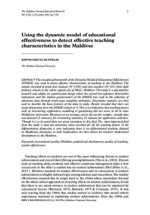 (PDF) Using the dynamic model of educational effectiveness to detect ...