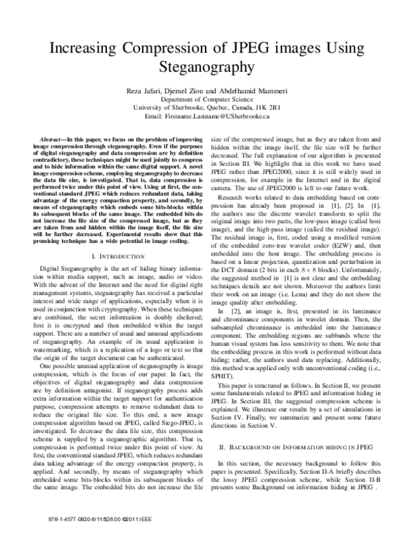 (PDF) Increasing compression of JPEG images using steganography