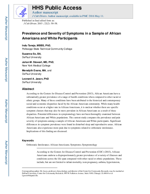 (PDF) Prevalence and Severity of Symptoms in a Sample of African ...