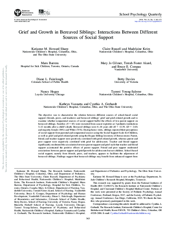 (PDF) Grief and growth in bereaved siblings: Interactions between ...