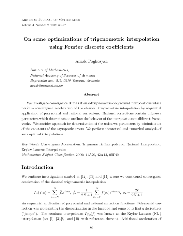 Pdf On Some Optimizations Of Trigonometric Interpolation Using Fourier Discrete Coefficients