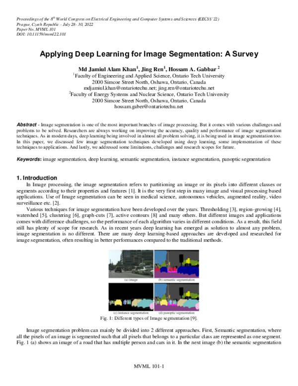 (PDF) Applying Deep Learning for Image Segmentation: A Survey (PDF) Applying Deep Learning for Image Segmentation: A Survey