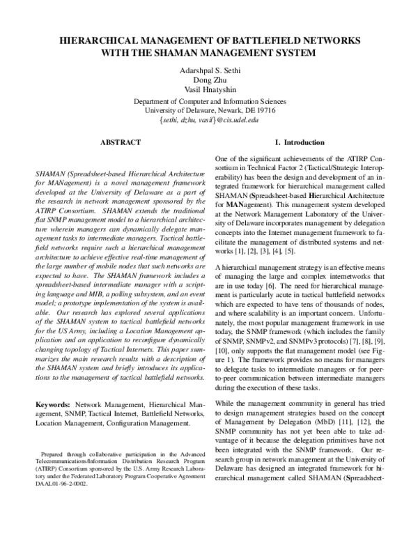 (PDF) Hierarchical Management of Battlefield Networks with the Shaman ...