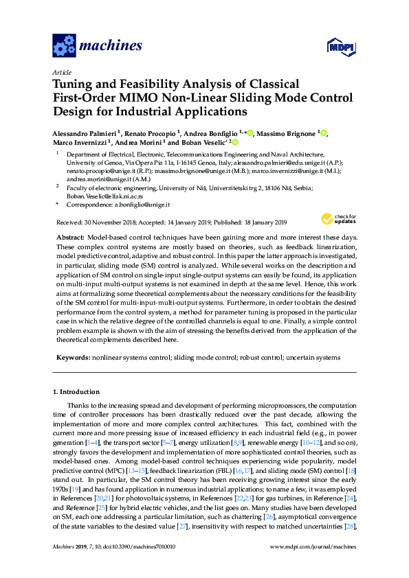 (PDF) Tuning and Feasibility Analysis of Classical First-Order MIMO Non-Linear Sliding Mode ...