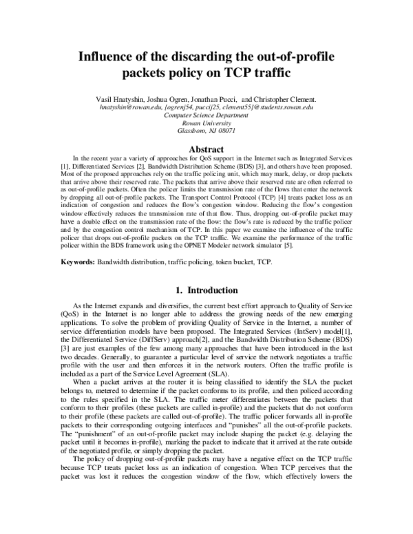 (PDF) Influence of the Discarding the Out-of-profile Packets Policy on TCP traffic