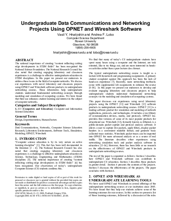 (PDF) Undergraduate data communications and networking projects using ...