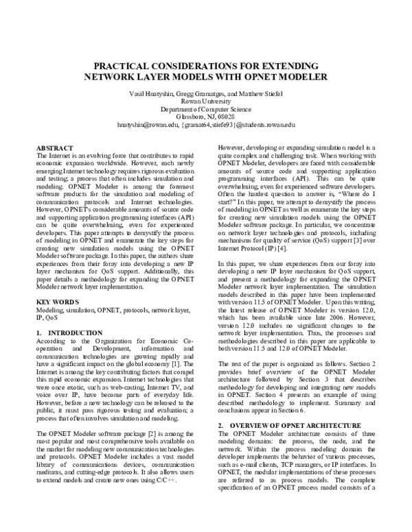 (PDF) Practical considerations for extending network layer models with OPNET modeler