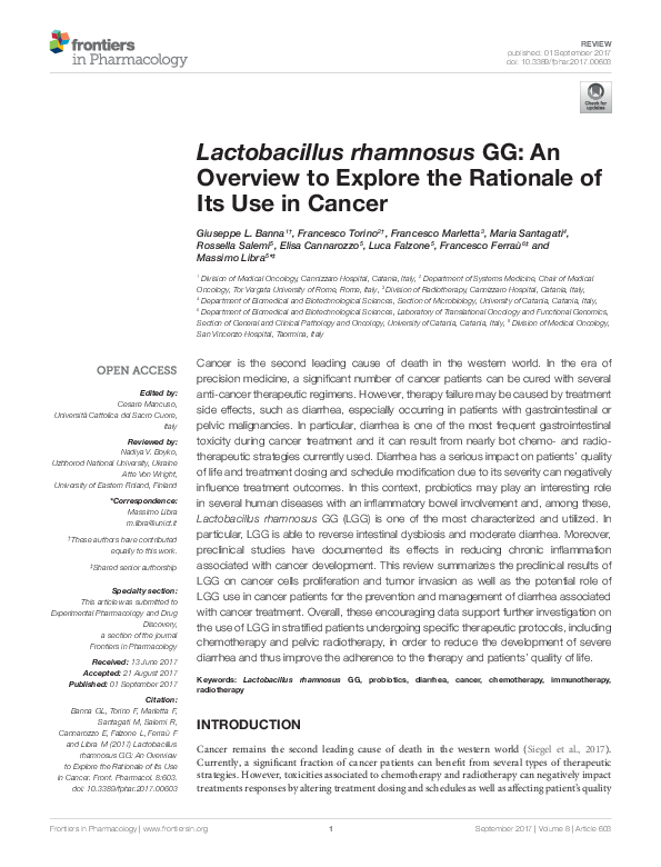 (PDF) Lactobacillus rhamnosus GG: An Overview to Explore the Rationale of Its Use in Cancer