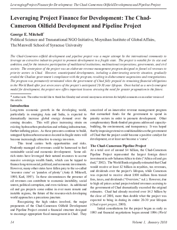 (PDF) Leveraging Project Finance for Development: The Chad-Cameroon ...