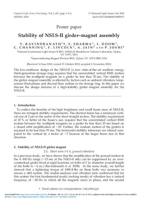 (PDF) Stability of NSLS-II girder–magnet assembly