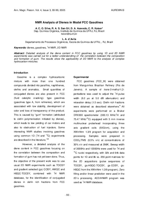 (PDF) NMR Analysis of Dienes in Model FCC Gasolines