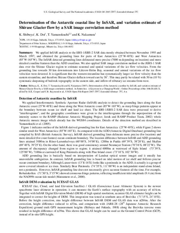 (PDF) Determination of the Antarctic coastal line by InSAR, and variation estimate of Shirase ...