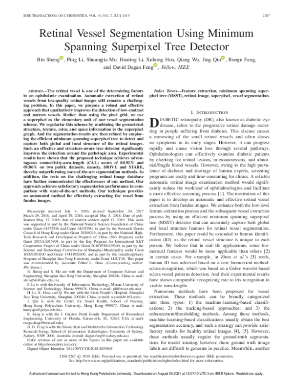 (PDF) Retinal Vessel Segmentation Using Minimum Spanning Superpixel Tree Detector
