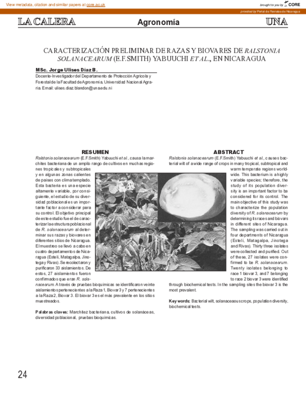 (PDF) Caracterización Preliminar De Razas y Biovares De Ralstonia ...