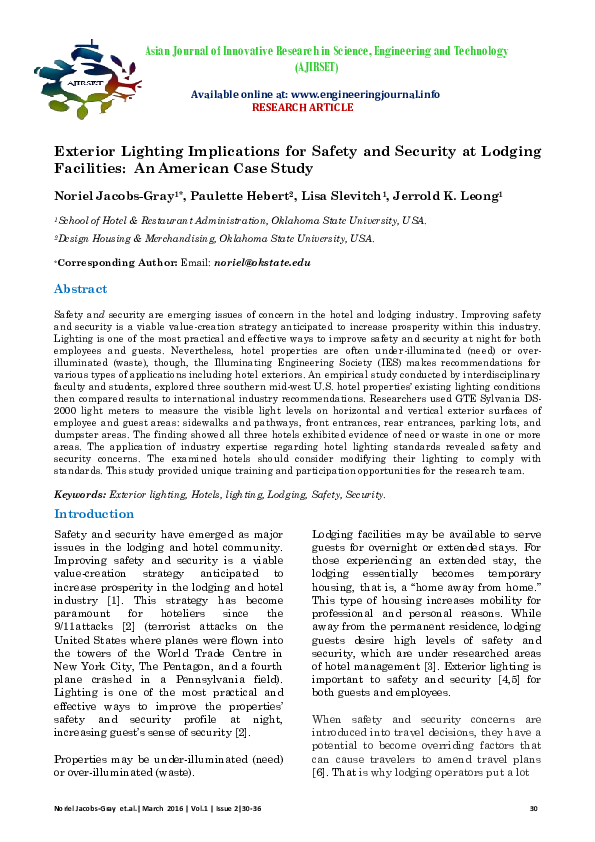 (PDF) Exterior Lighting Implications for Safety and Security at Lodging Facilities: An American ...