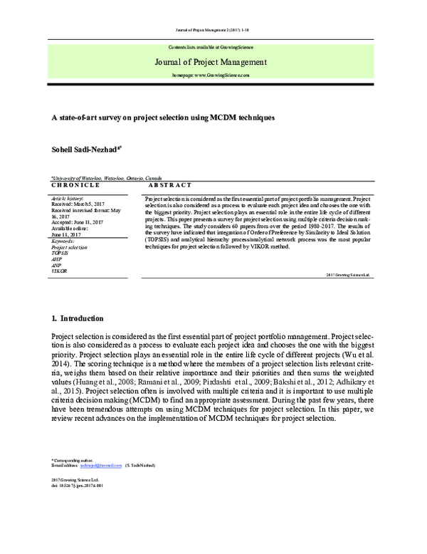 (PDF) A state-of-art survey on project selection using MCDM techniques