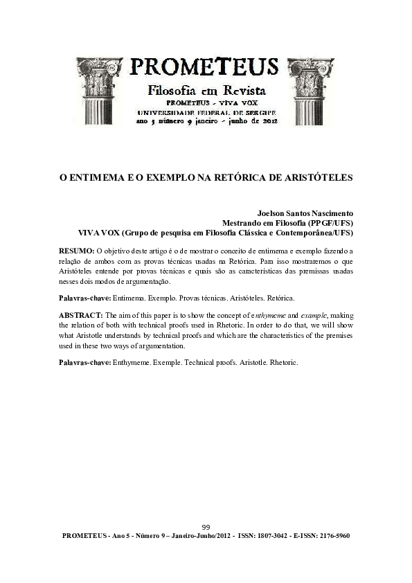 (PDF) O Entimema e O Exemplo Na Retórica De Aristóteles