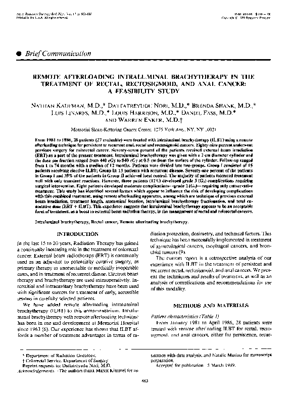(PDF) Remote afterloading intraluminal brachytherapy in the treatment ...