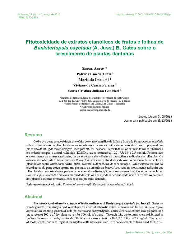 (PDF) Fitotoxicidade de extratos etanólicos de frutos e folhas de ...