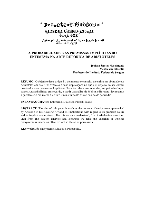 (PDF) A probabilidade e as premissas implícitas do entimema na arte ...