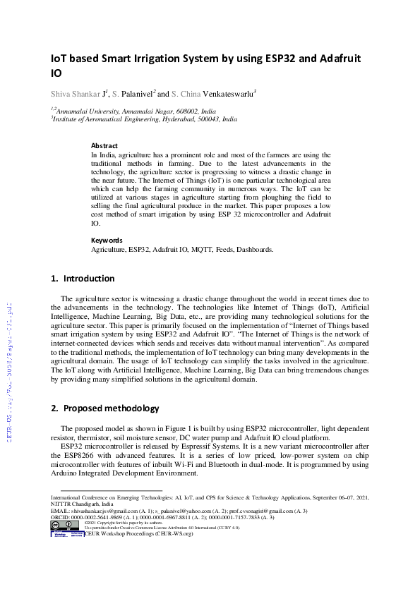 (PDF) IoT based Smart Irrigation System by using ESP32 and Adafruit IO