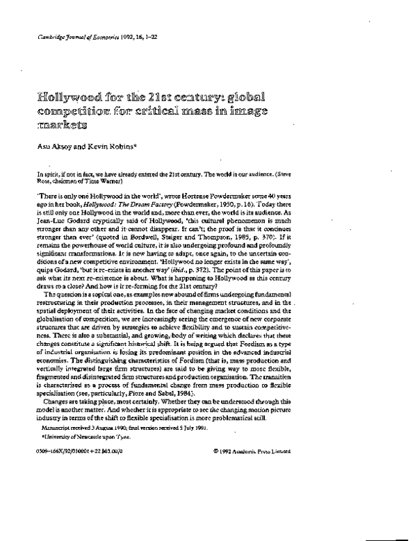 (PDF) Hollywood for the 21st century: global competition for critical ...
