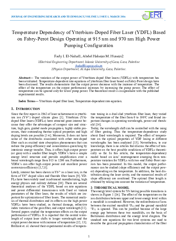 (PDF) Temperature Dependency of Ytterbium-Doped Fiber Laser (YDFL ...