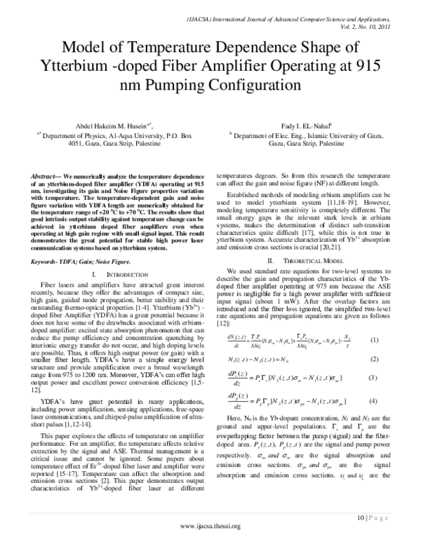 Pdf Model Of Temperature Dependence Shape Of Ytterbium Doped Fiber