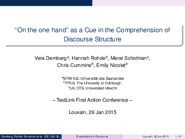 (PDF) On the one hand" as a cue in the comprehension of discourse structure