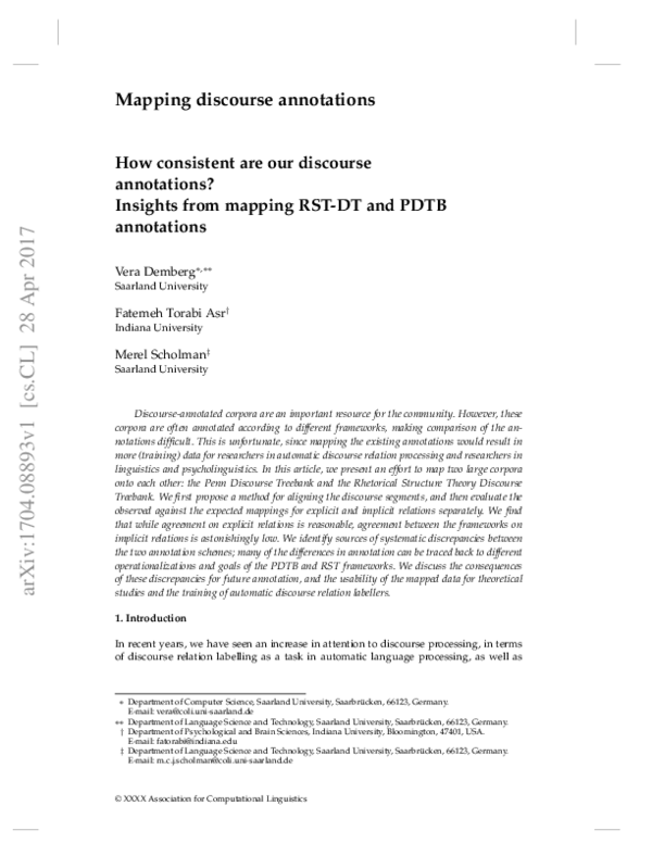 (PDF) How compatible are our discourse annotations? Insights from mapping RST-DT and PDTB ...