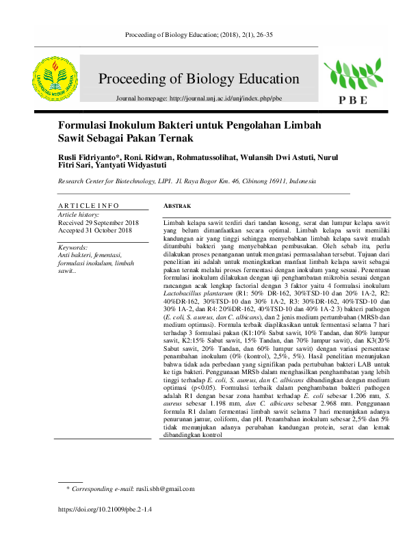 (PDF) Formulasi Inokulum Bakteri untuk Pengolahan Limbah Sawit Sebagai ...