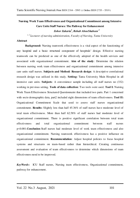 (PDF) Nursing Work Team Effectiveness and Organizational Commitment ...