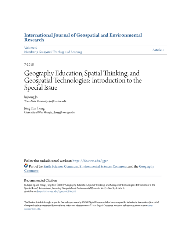 (PDF) Geography Education, Spatial Thinking, and Geospatial Technologies: Introduction to the ...