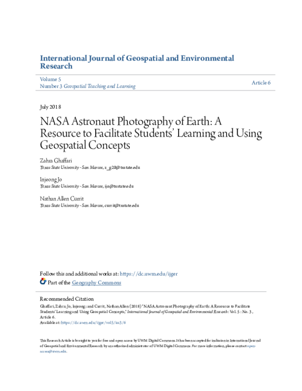 (PDF) NASA Astronaut Photography of Earth: A Resource to Facilitate Students’ Learning and Using ...