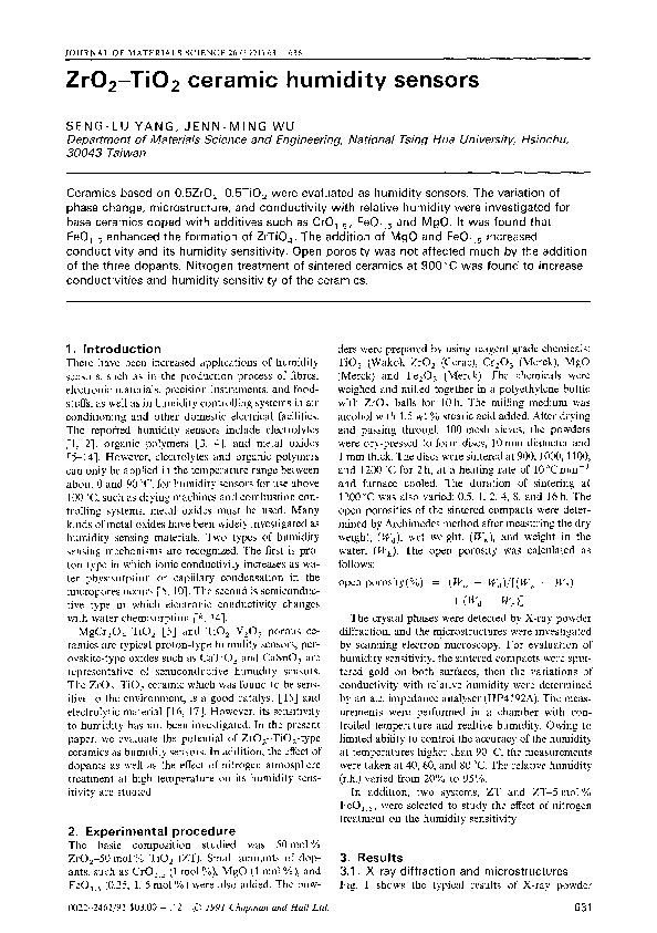 (PDF) ZrO2-TiO2 ceramic humidity sensors
