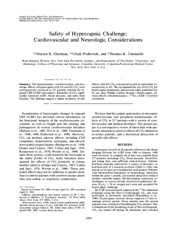 (PDF) Safety of Hypercapnic Challenge: Cardiovascular and Neurologic ...