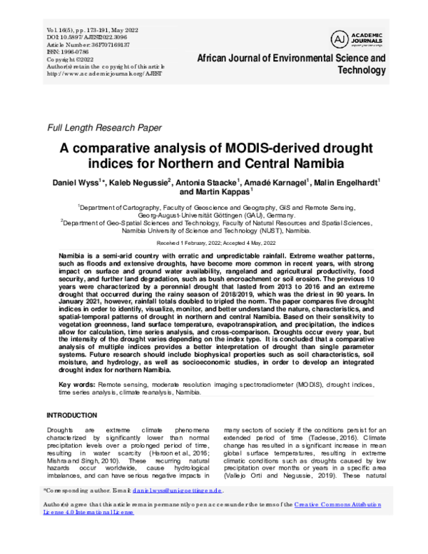 (PDF) A comparative analysis of MODIS-derived drought indices for ...