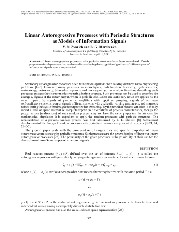 Pdf Linear Autoregressive Processes With Periodic Structures As