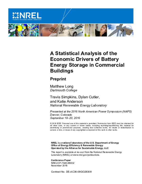 (PDF) A statistical analysis of the economic drivers of battery energy ...